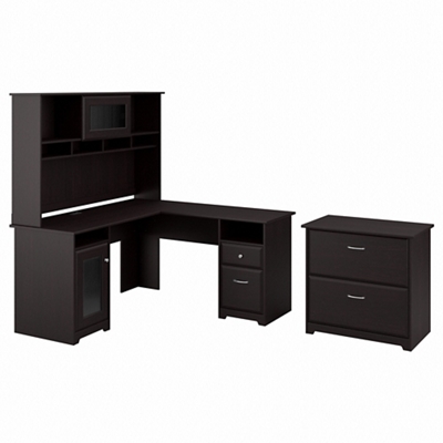 Cabot L-Desk with Storage Hutch and Lateral File Cabinet — Planner 5D